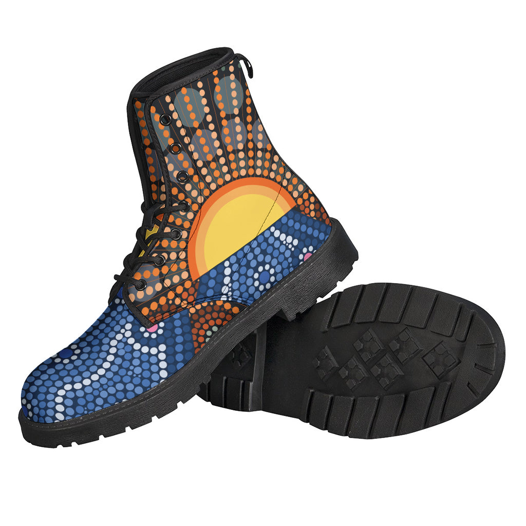 Boho Chic: Aboriginal Indigenous Sunset Art Print Leather Boots ...