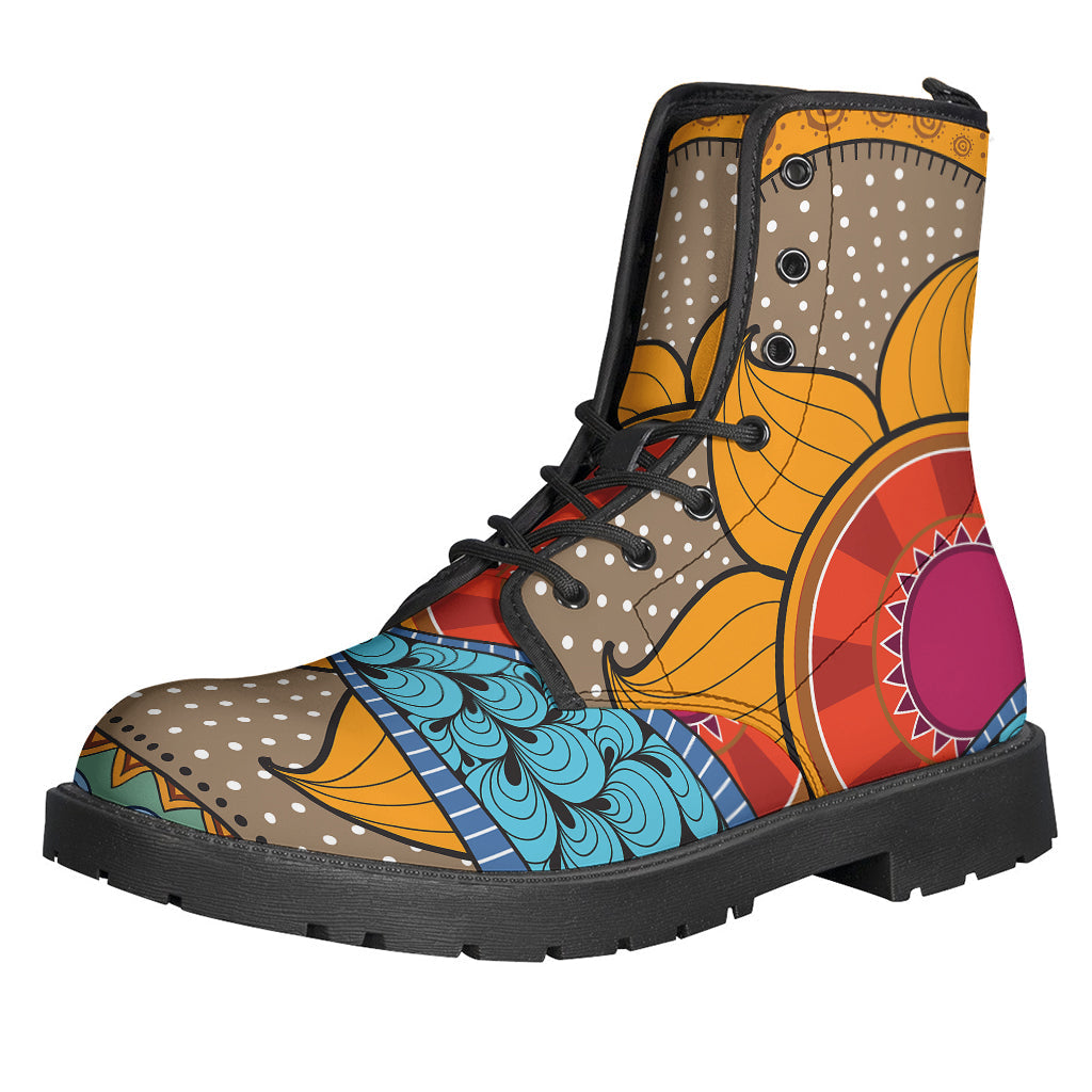 African Sun Print Leather Boots for Stylish Hippies – Emerald Blossoms