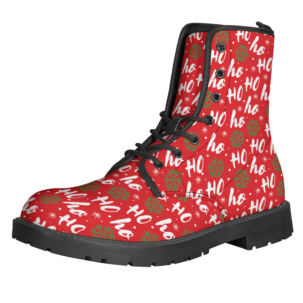 Hippie Chic: Festive Santa Laugh Leather Boots – Emerald Blossoms