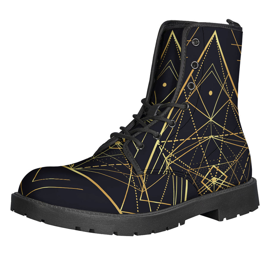 Groovy Geometric Pyramid Print Leather Boots for Hippies – Emerald Blossoms
