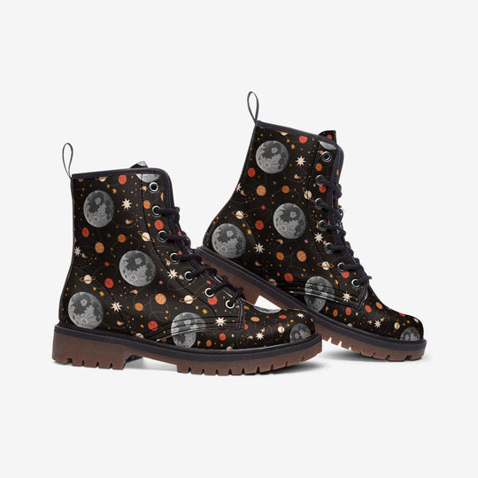 Emerald Blossoms - Cosmic Vegan Leather Lightweight Combat Boots For H